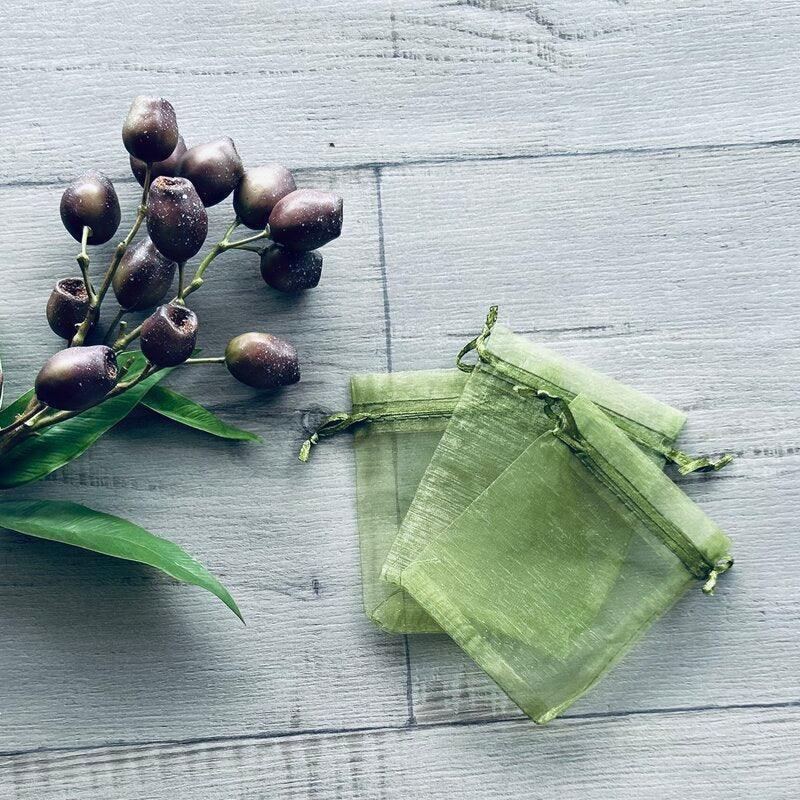 Organza Bag Army Green - Medium 10X12CM ribbon drawstring closure ...