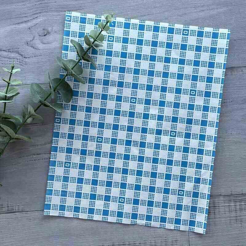 1/2 Greaseproof paper Gingham Chequered Blue -Pack 200 – Centaur Packaging