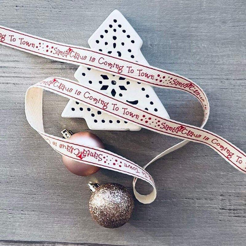 Cotton Grosgrain Ribbon Santa Clause Is Coming Red on Natural – Centaur ...