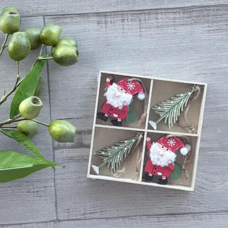 Cute Hanging Wooden Santa & Tree Decoration Box Set Christmas Theme ...