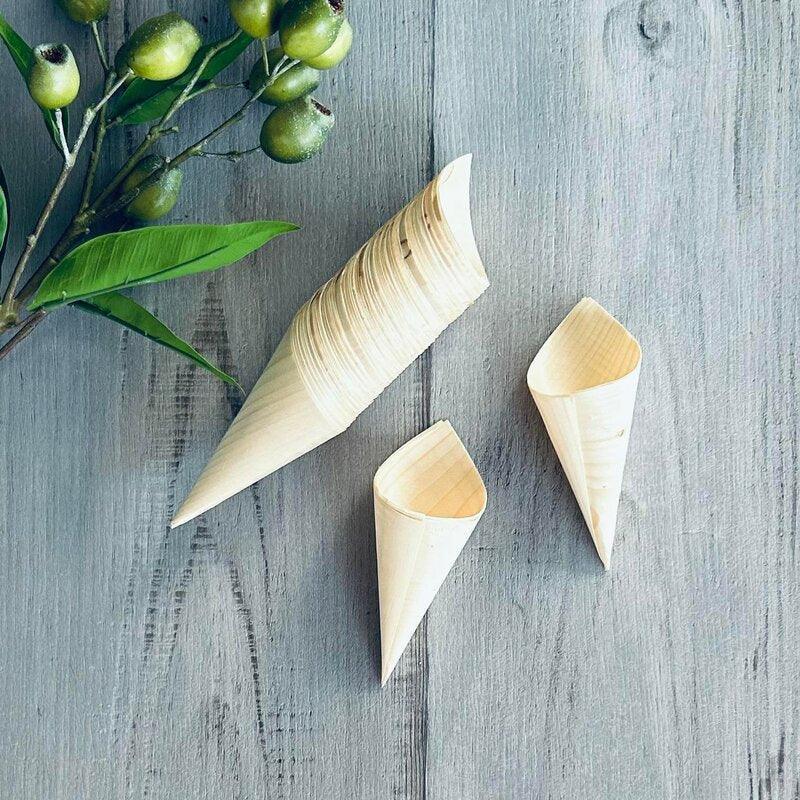 Bamboo cone-small pine wood-Pk50 for food or treats at food stall ...
